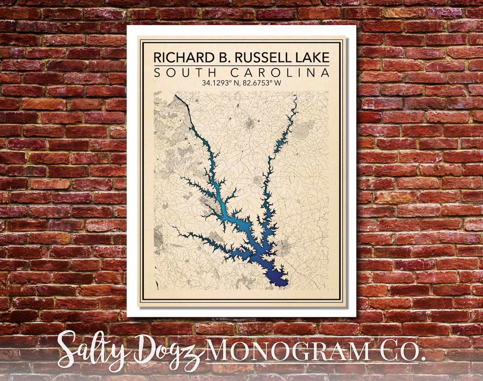 Wall Art Map Print of Richard B. Russell Lake South Carolina - Etsy