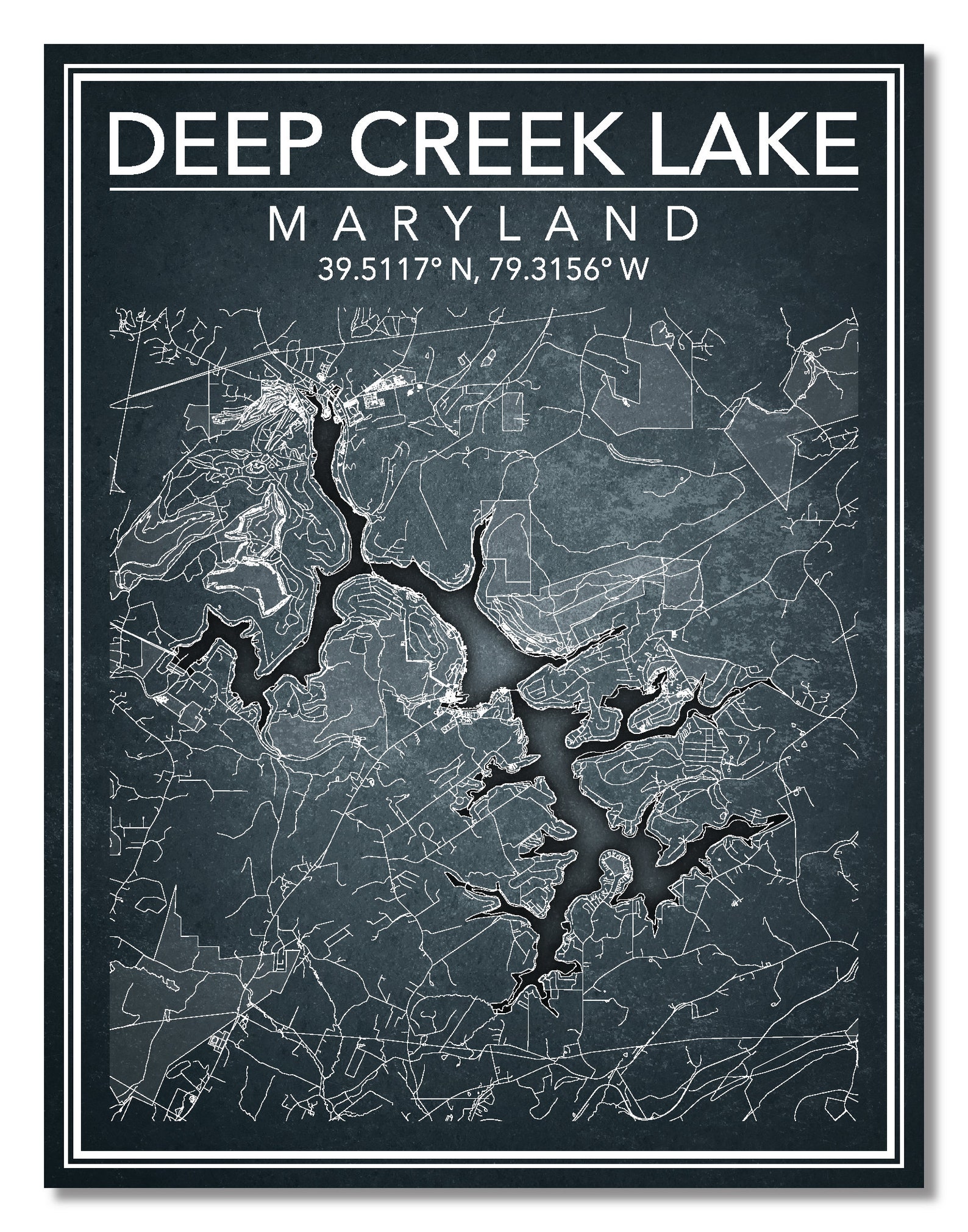 Wall Art Map Print of Deep Creek Lake Maryland | Etsy