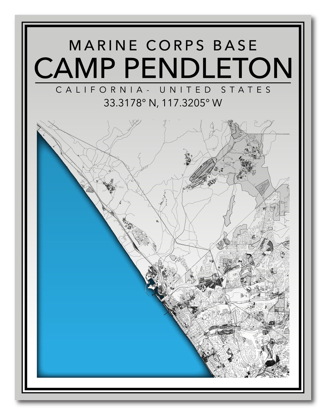 Wall Art Map United States Marine Corps Base Camp Pendleton - Etsy