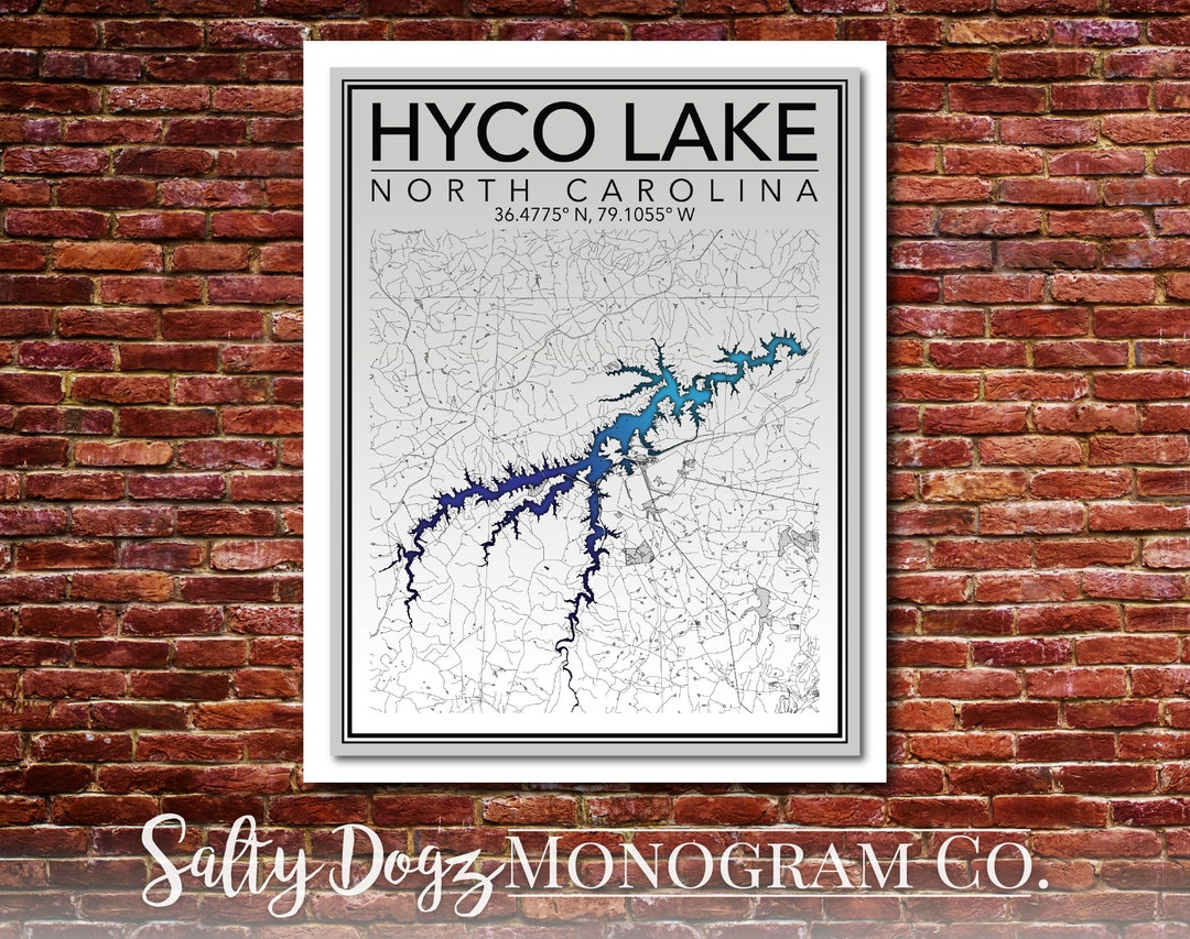 Wall Art Map Print of Hyco Lake, North Carolina!!! - Etsy