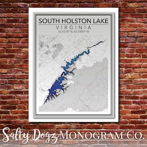 Wall Art Map Print of South Holston Lake, Virginia! - Etsy