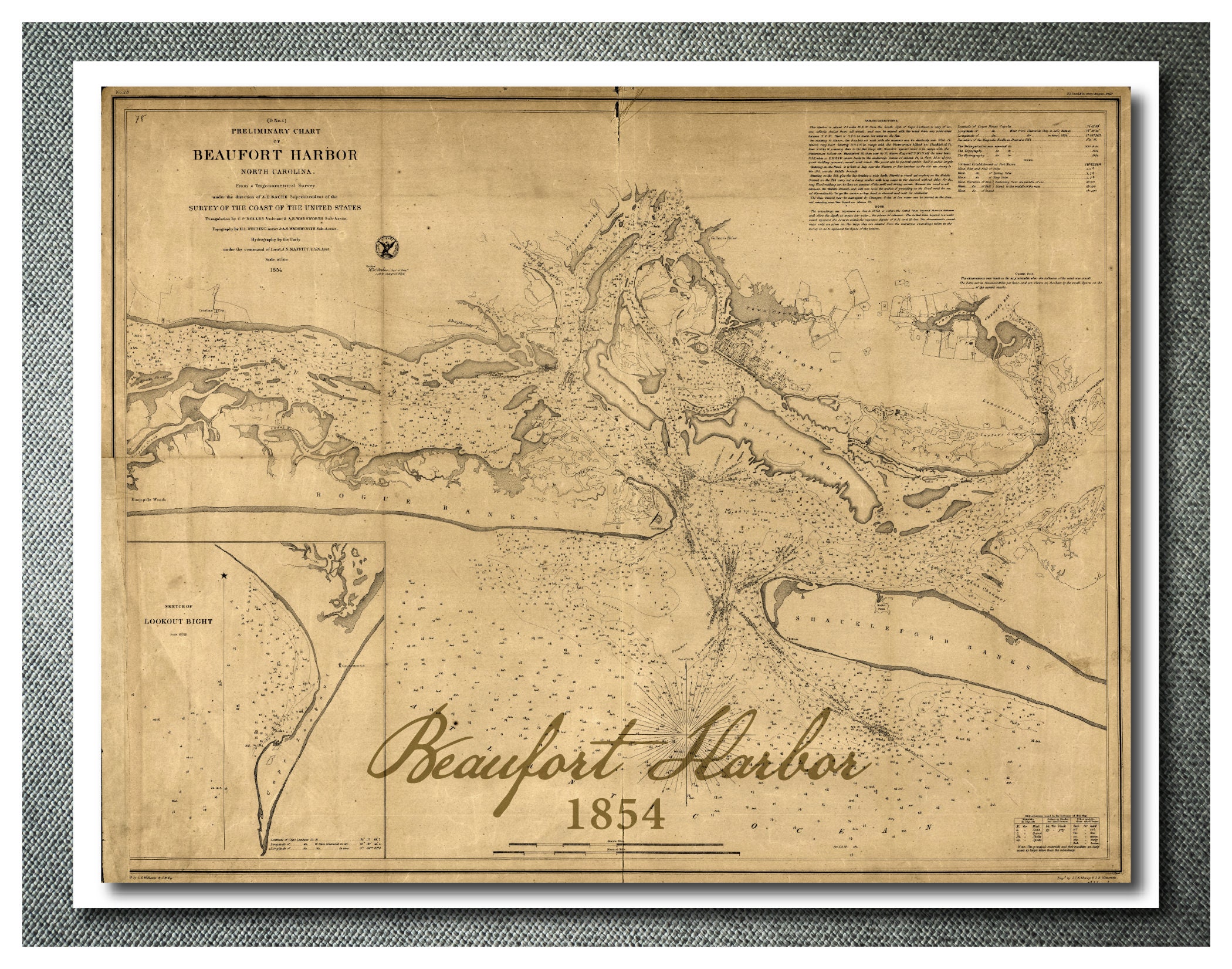 Vintage 1854 Map of Beaufort Harbor North Carolina | Etsy