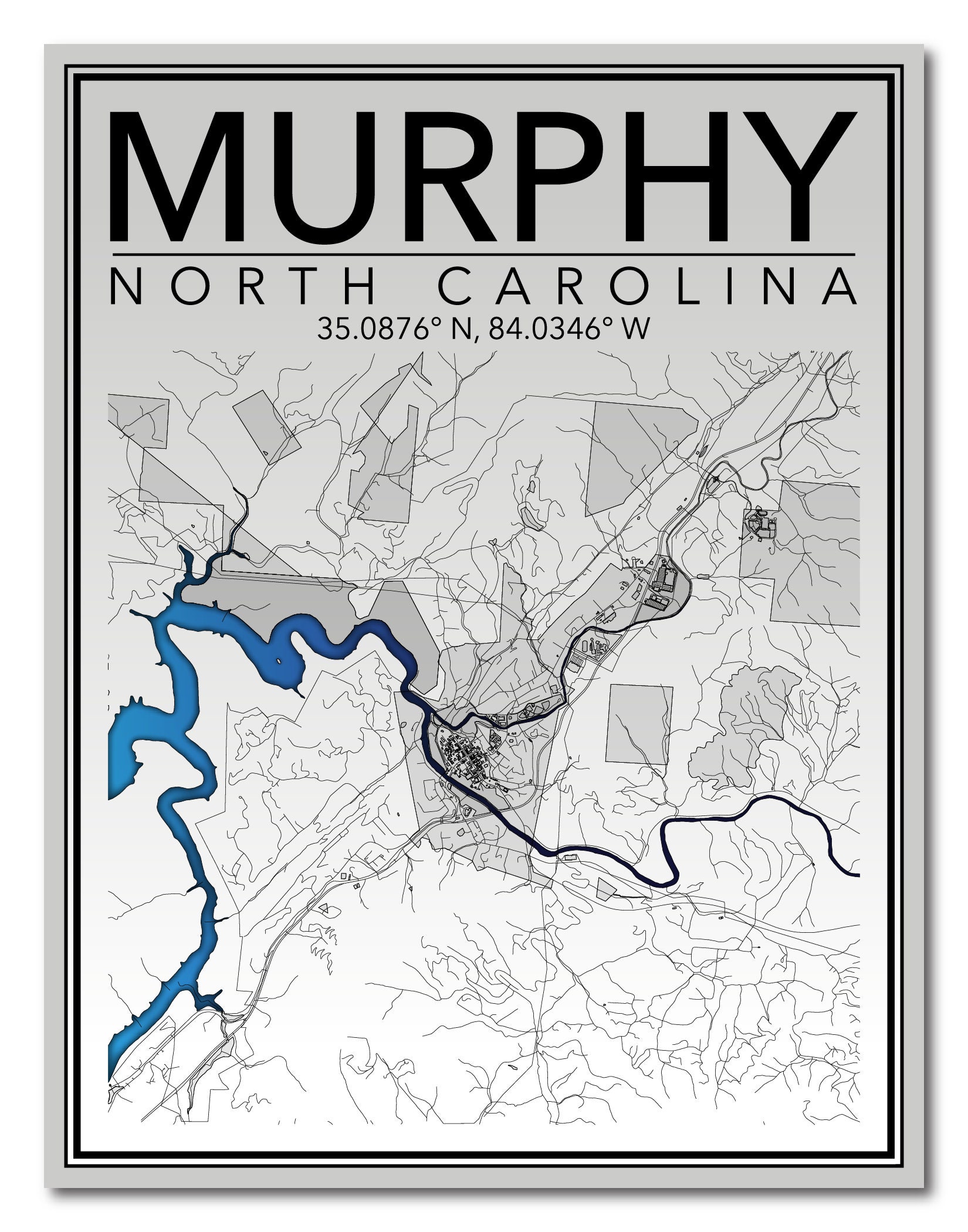 Wall Art Map Print of Murphy North Carolina | Etsy