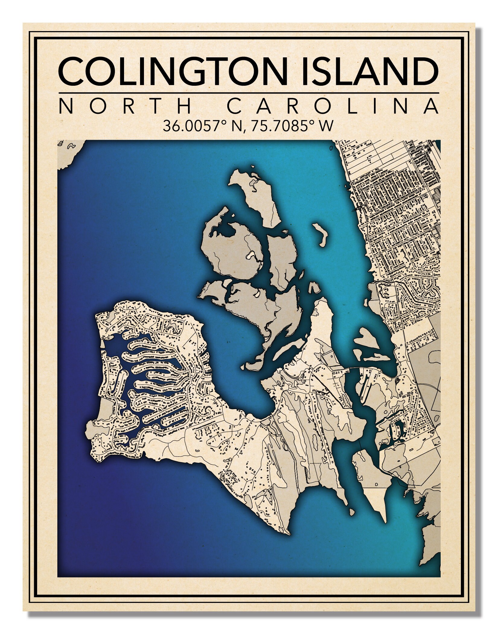 Wall Art Map Print of Colington Island North Carolina - Etsy
