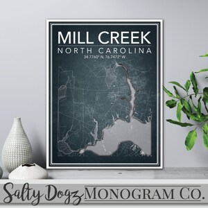 Wall Art Map Print Mill Creek North Carolina - Etsy
