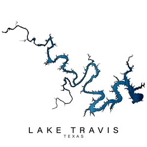 Wall Art Map Print of Lake Travis, Marble Falls, Burnet County, Texas ...