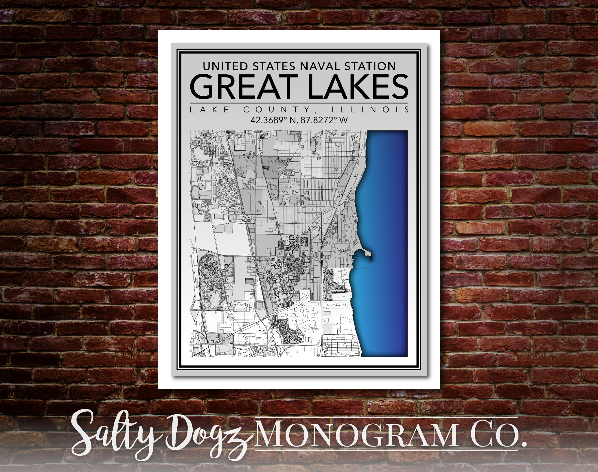 Wall Art Map Print of United States Naval Station Great Lakes - Etsy