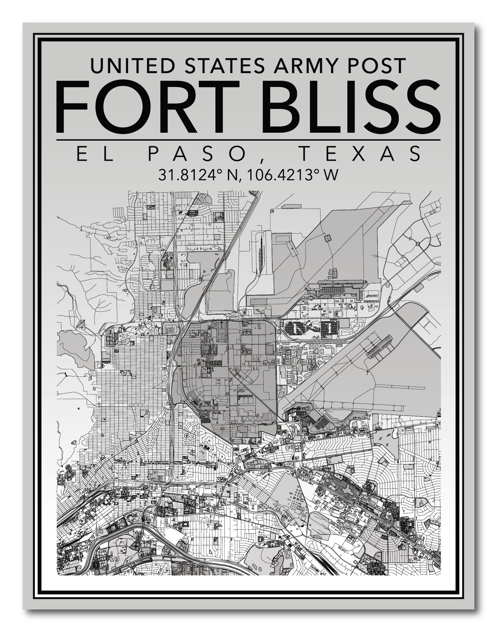 Wall Art Map Print of United States Army Fort Bliss Texas - Etsy