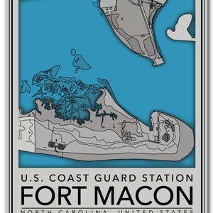 Wall Art Map United States Coast Guard Station Fort Macon, North ...