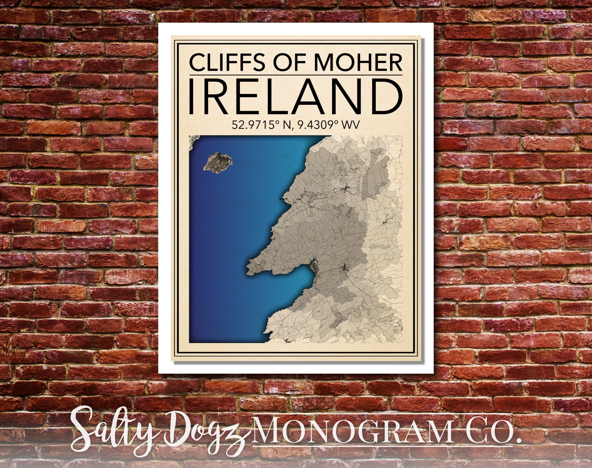 Wall Art Map Print of Cliffs of Moher, Ireland!!! - Etsy