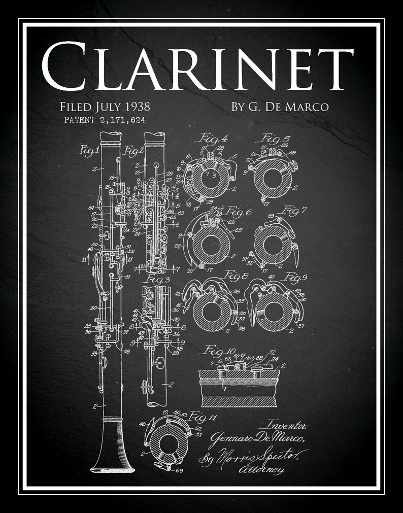 Vintage Clarinet Patent Print- Teacher Gift- Band Director - Etsy