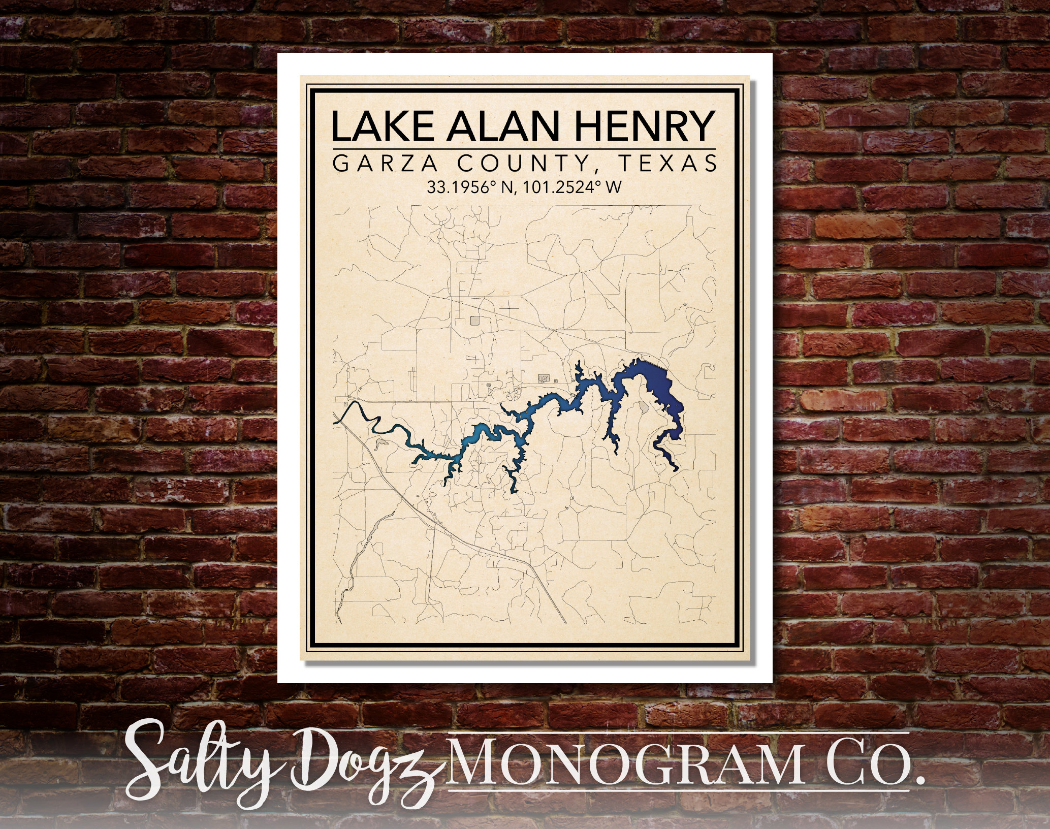 Wall Art Map Print of Lake Alan Henry Garza County Texas - Etsy