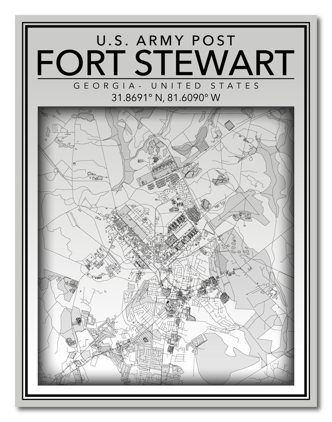 Wall Art Map Print of US Army Post Fort Stewart | Etsy