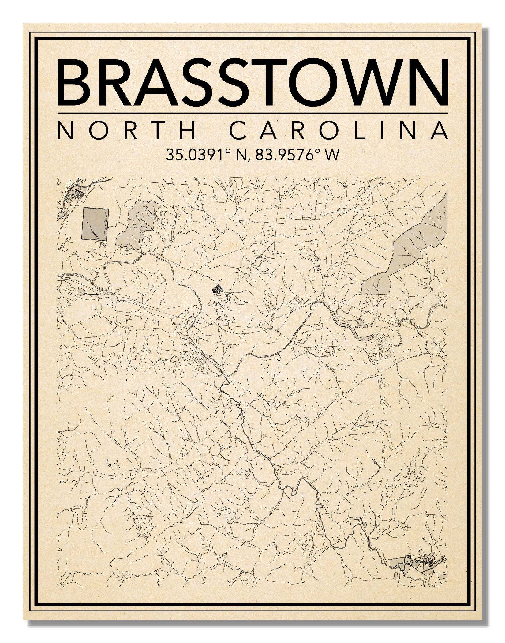 Wall Art Map Print of Brasstown, North Carolina!!! - Etsy