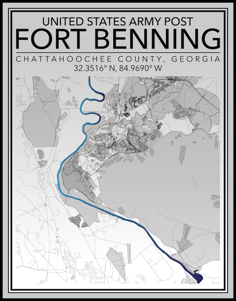 Wall Art Map Print of US Army Post Fort Benning, Georgia!! - Etsy