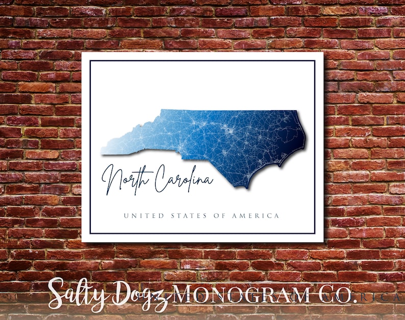Wall Art Map of North Carolina, United States of America! - Etsy
