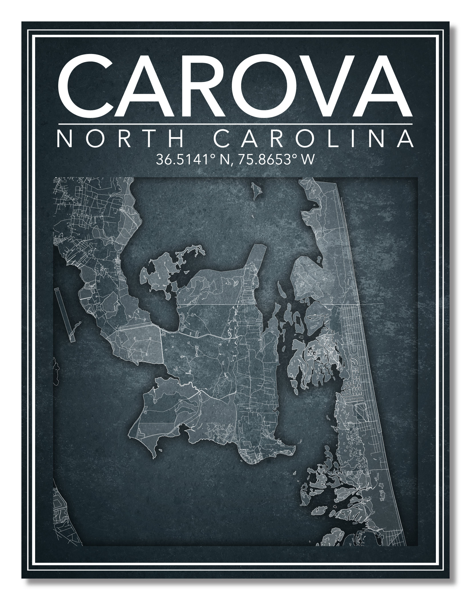 Wall Art Map Print Carova NC - Etsy