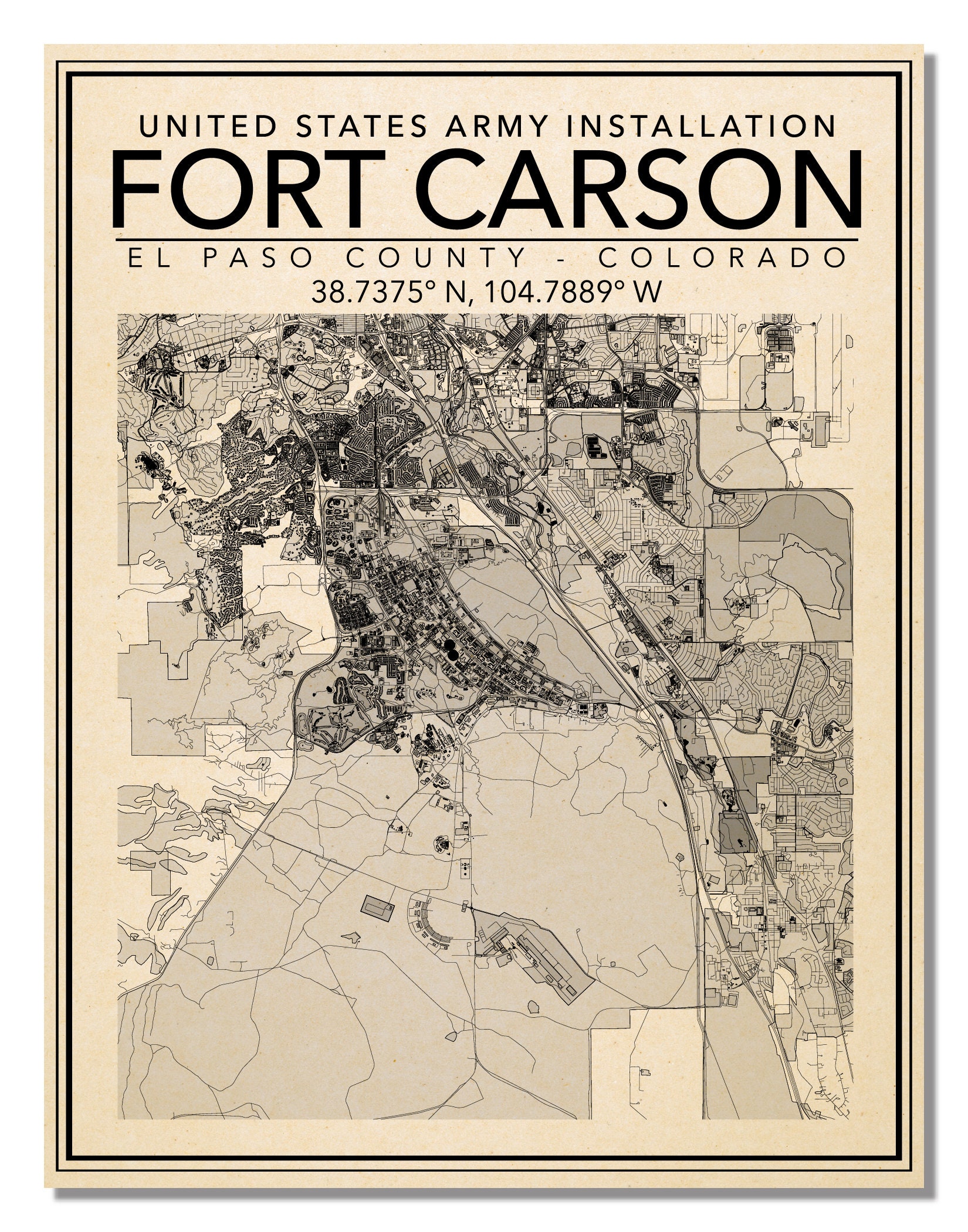 Wall Art Map Print of US Army Installation Fort Carson - Etsy
