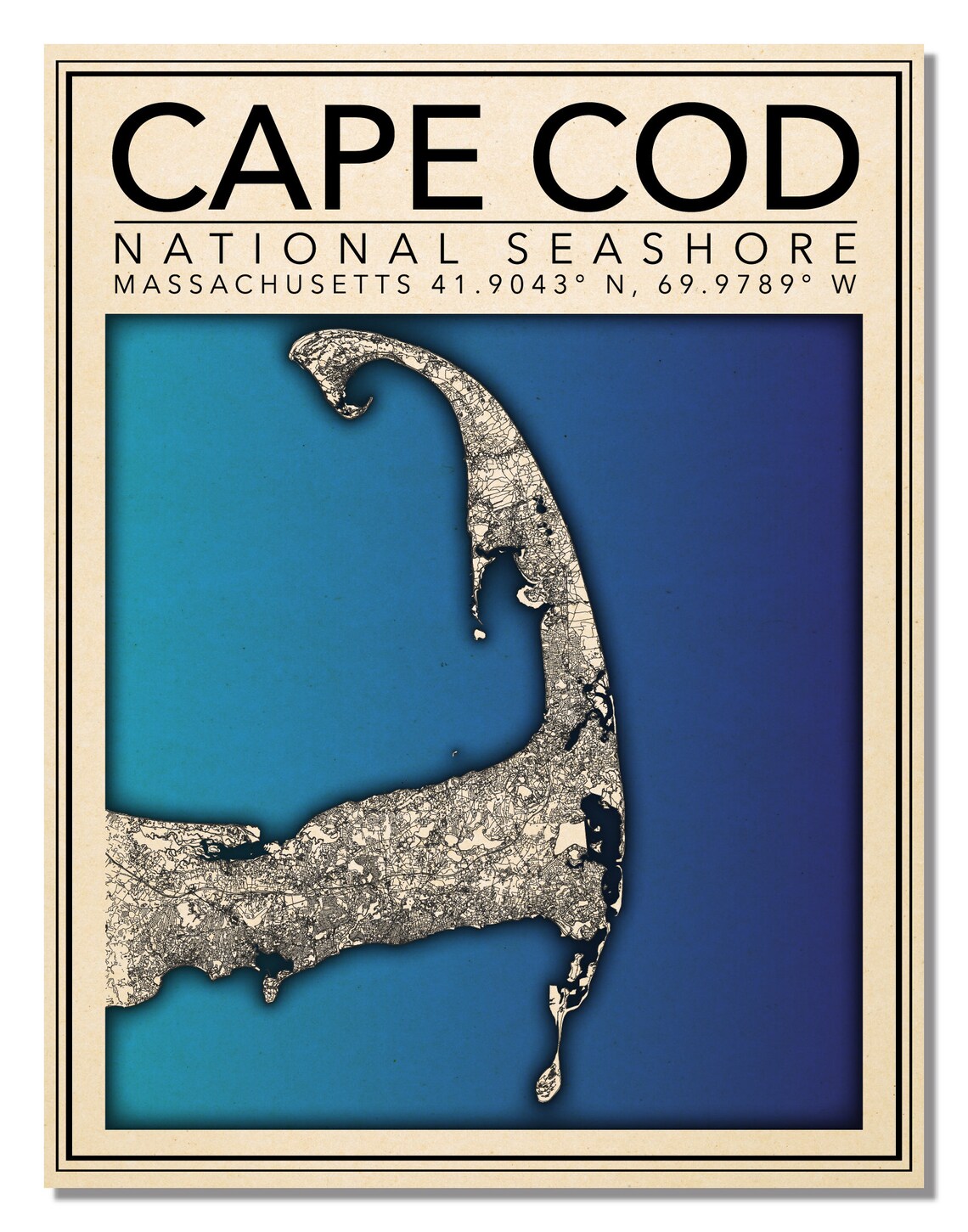 Wall Art Map Print of Cape Cod National Seashore - Etsy