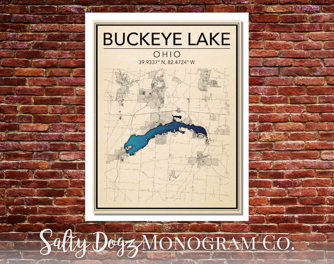 Wall Art Map Print of Buckeye Lake Ohio | Etsy