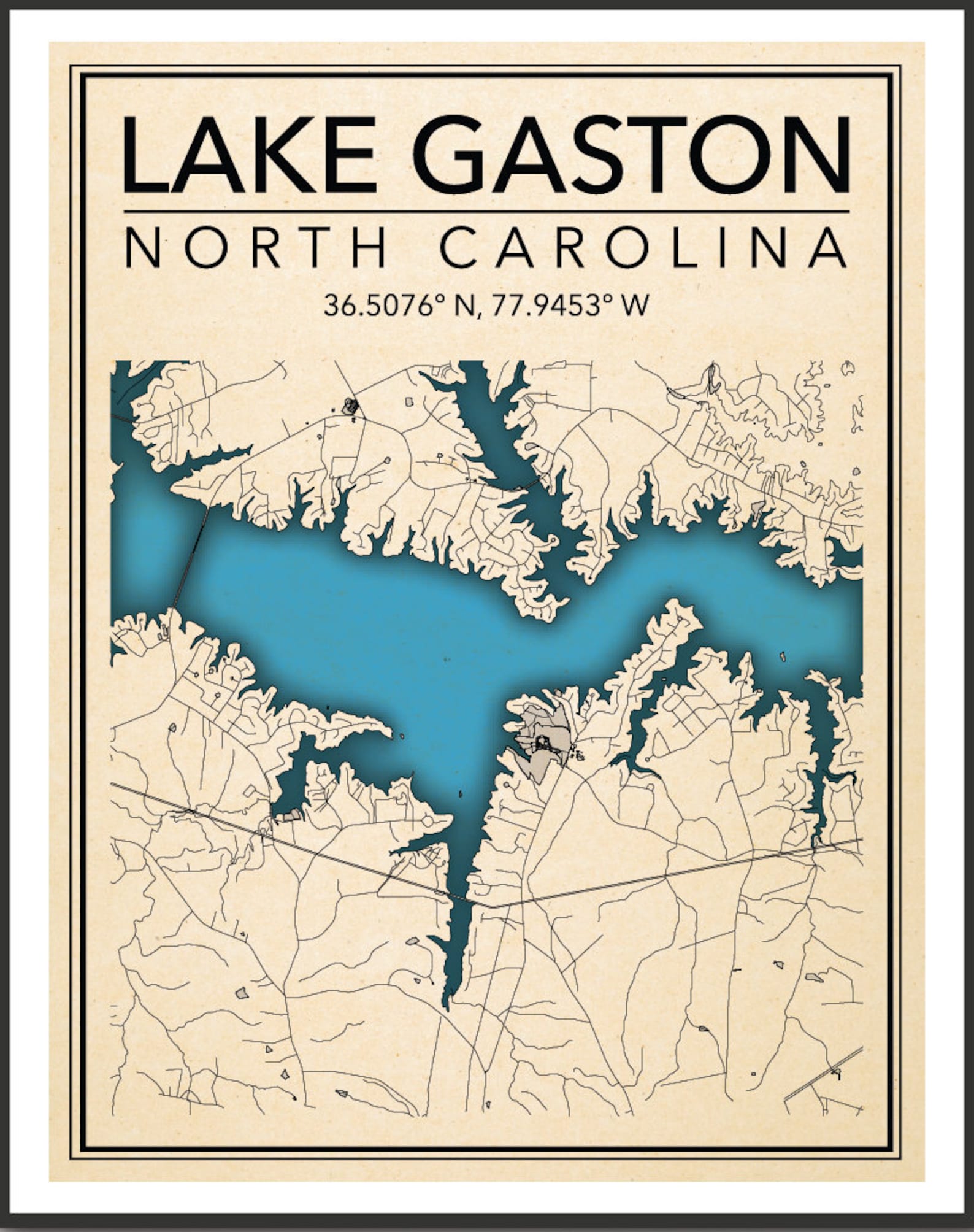 Wall Art Map Lake Gaston NC - Etsy