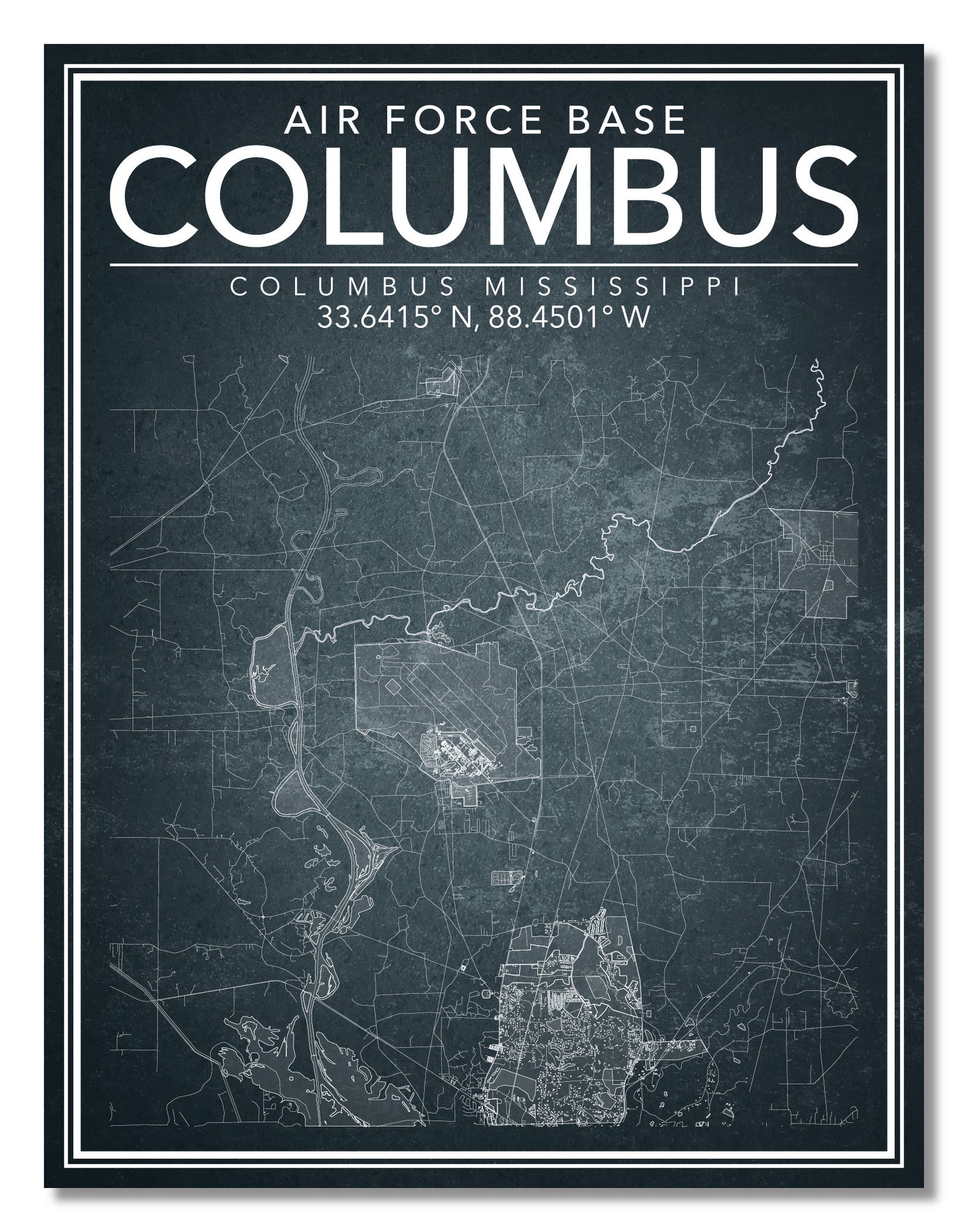 Wall Art Map Print of Air Force Base Columbus MS - Etsy