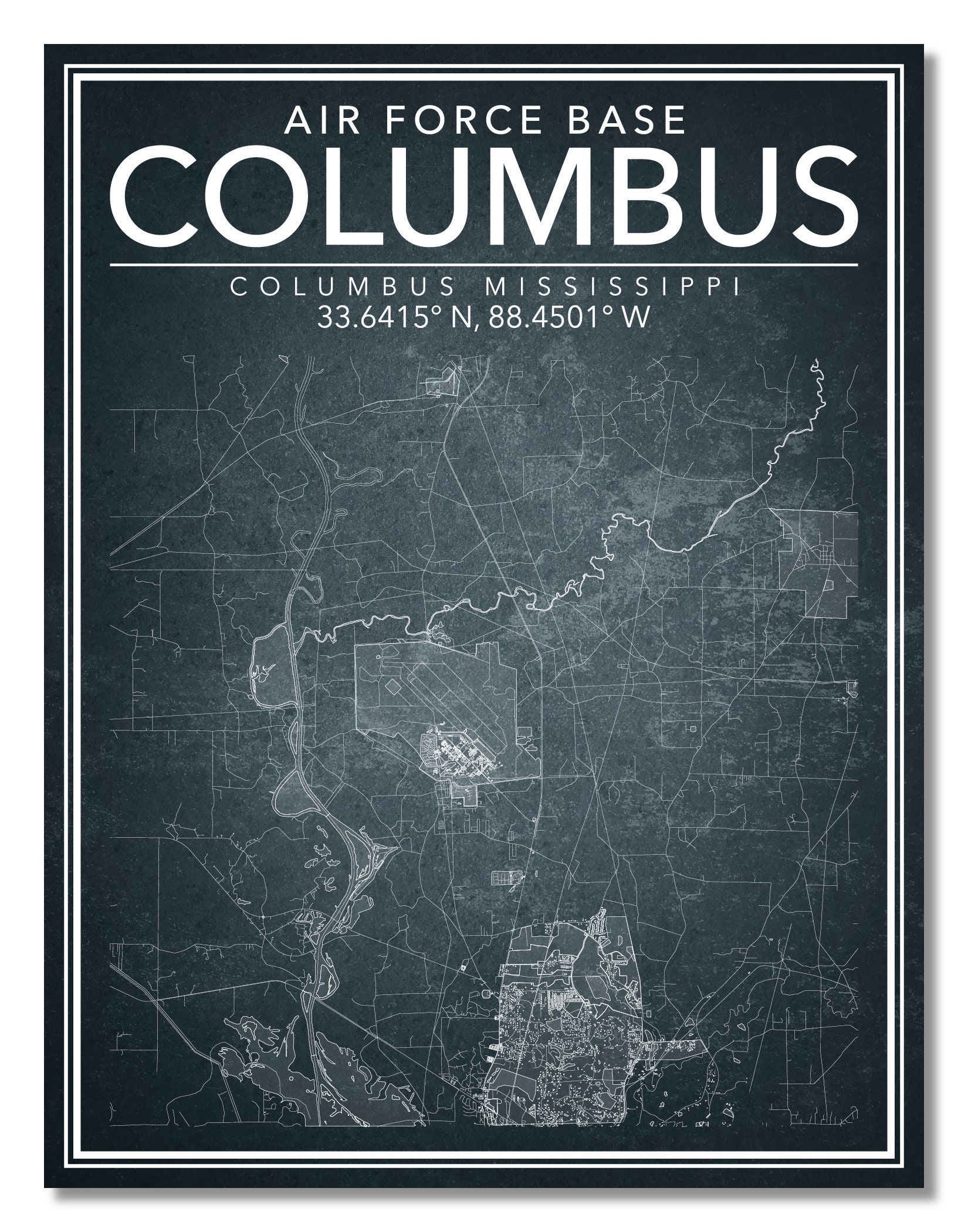 Wall Art Map Print of Air Force Base Columbus MS | Etsy
