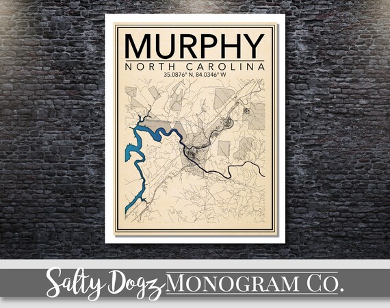 Wall Art Map Print of Murphy North Carolina | Etsy