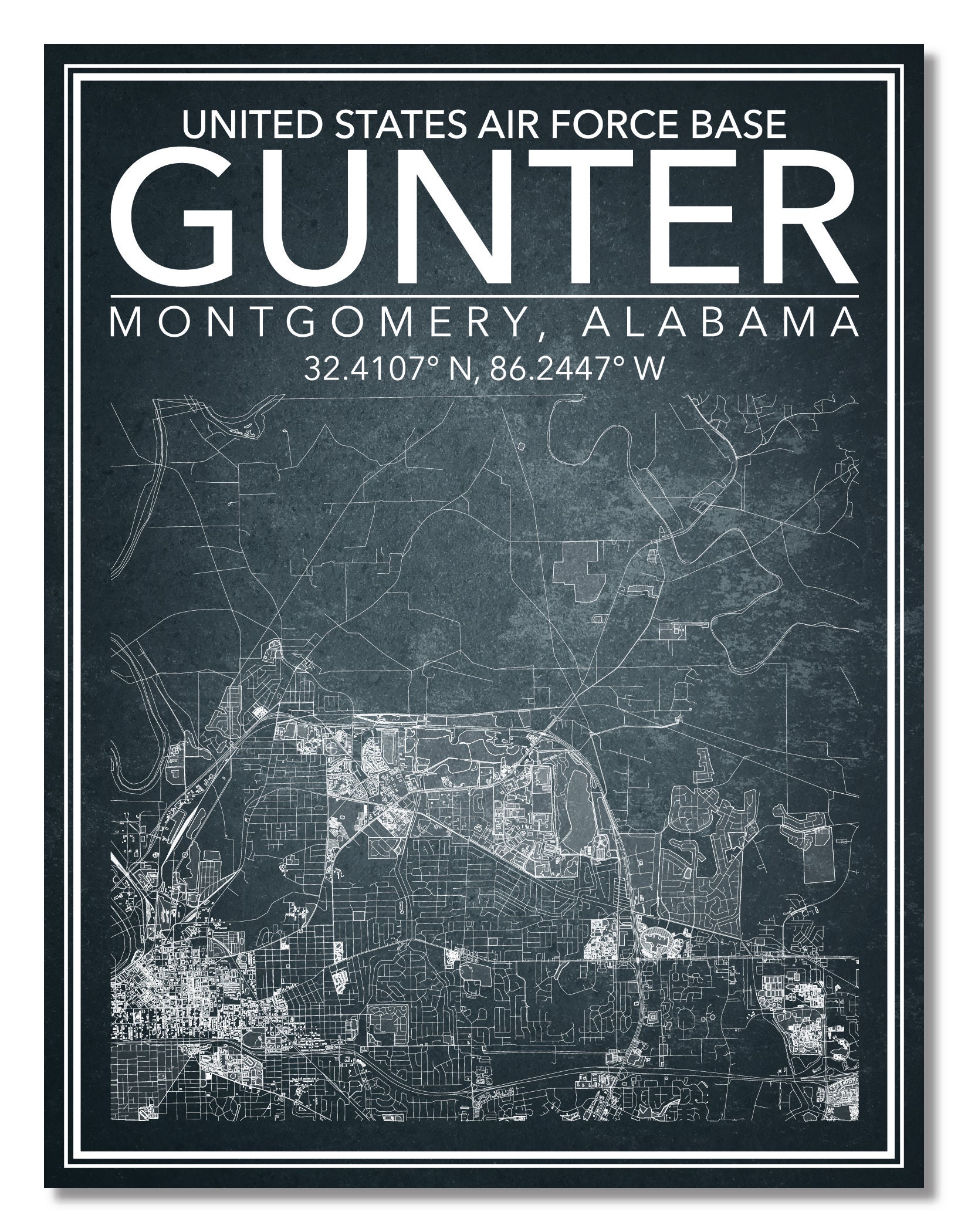 Wall Art Map Print of United States Air Force Base Gunter - Etsy