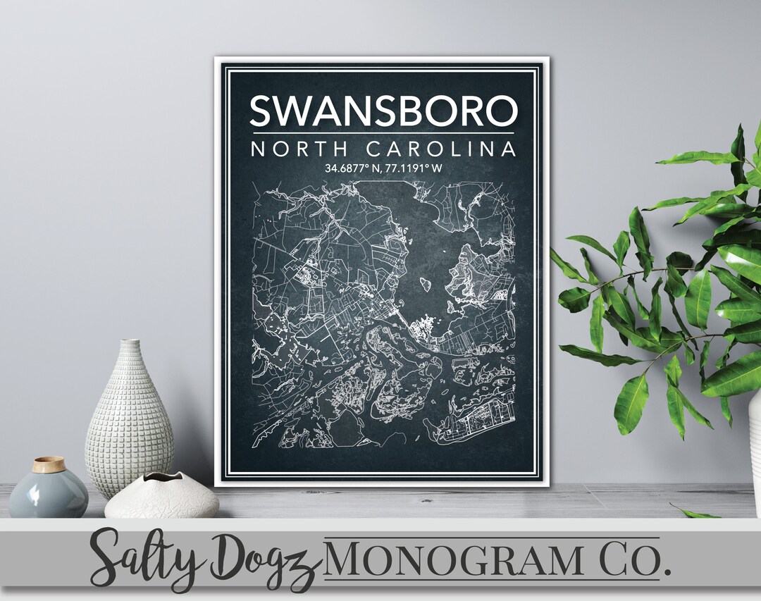 Wall Art Map Print Swansboro, NC - Etsy
