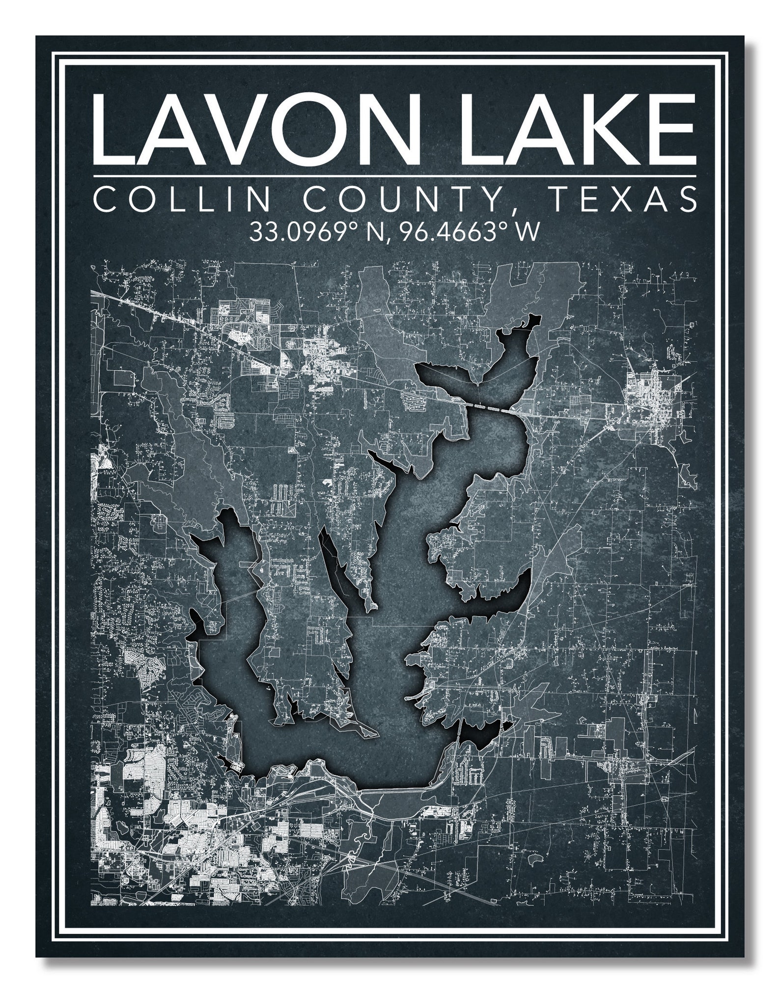 Wall Art Map Print of Lavon Lake Wylie Collin County Texas - Etsy