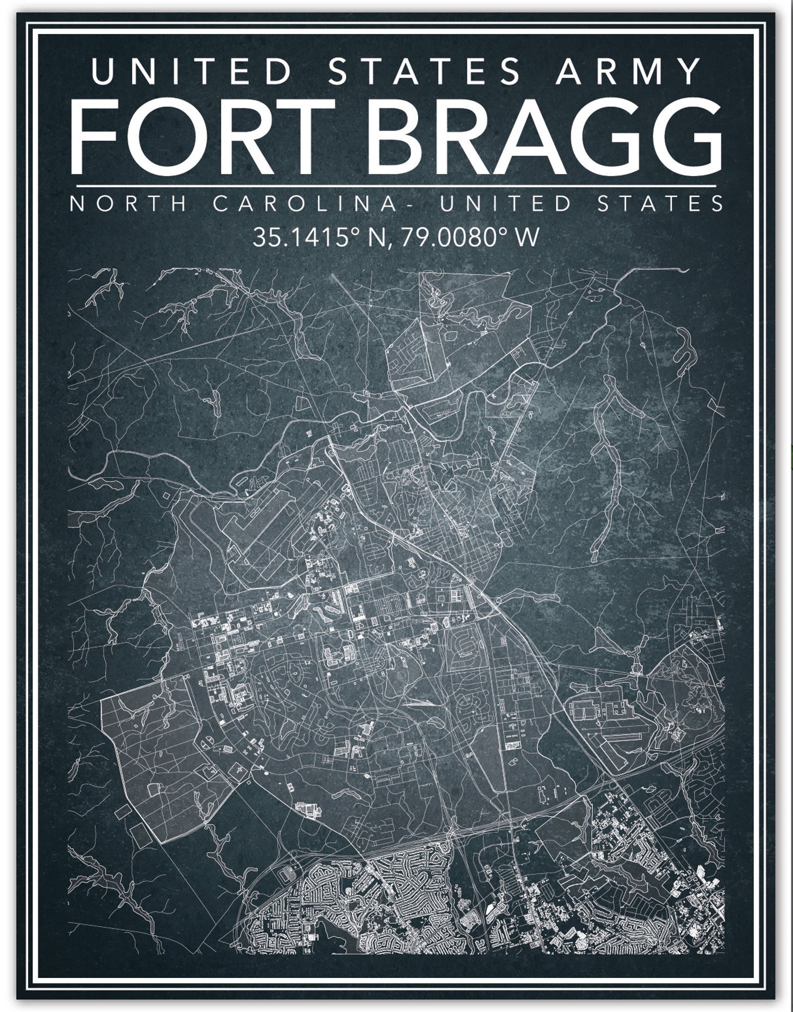 Wall Art Map United States Army Fort Bragg Fayetteville North | Etsy