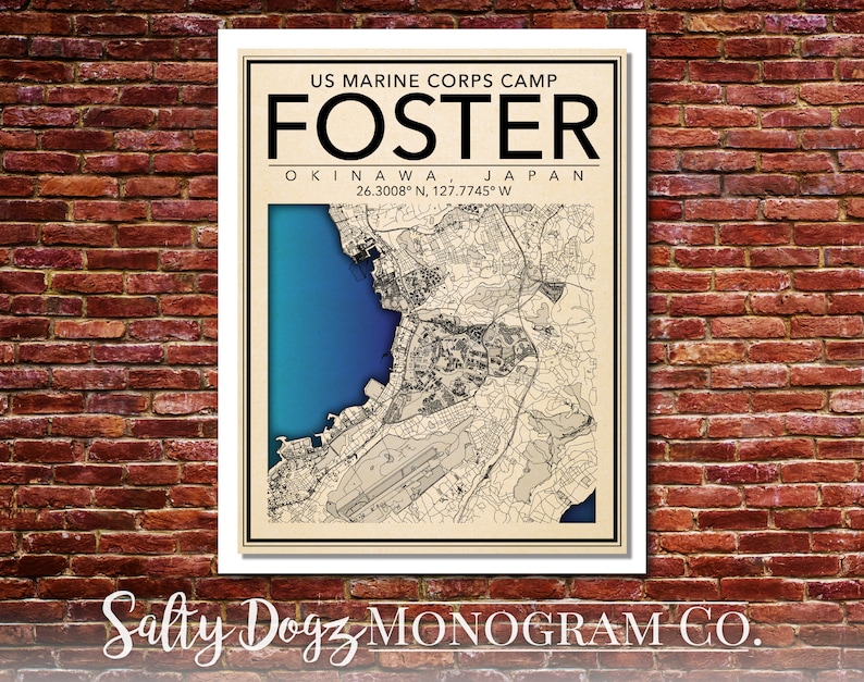 Wall Art Map Print of United States Marine Corps Camp Foster, Okinawa ...