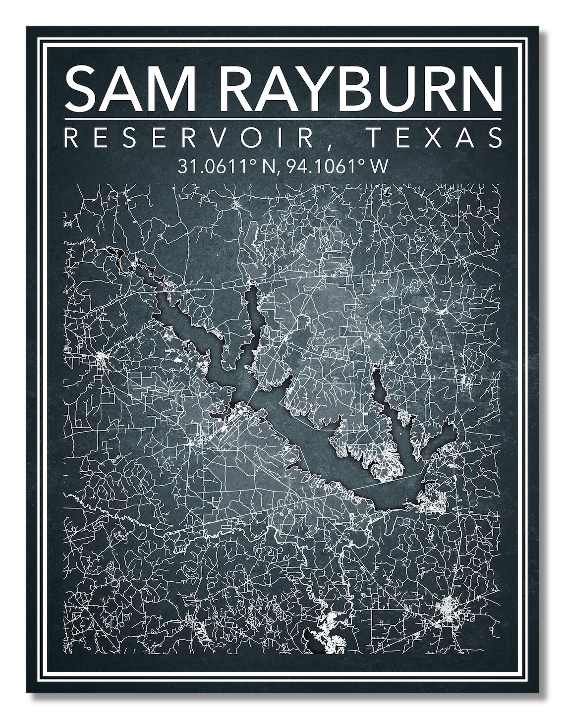 Wall Art Map Print of Sam Rayburn Reservoir, Texas! - Etsy