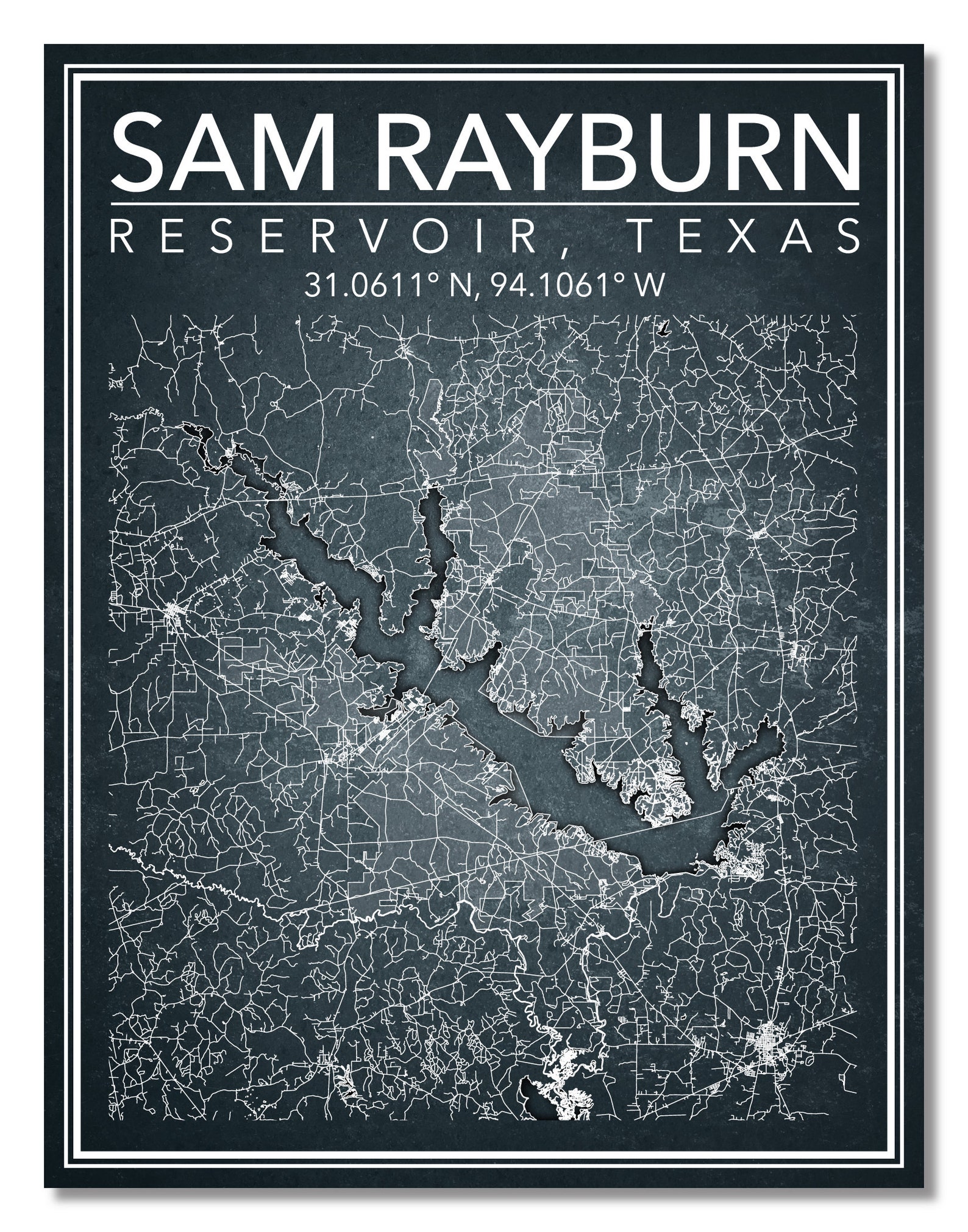 Wall Art Map Print of Sam Rayburn Reservoir, Texas! - Etsy