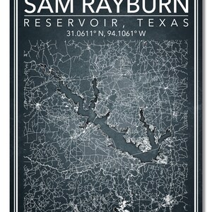 Wall Art Map Print of Sam Rayburn Reservoir, Texas! - Etsy