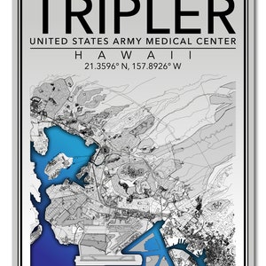 Wall Art Map Print of Tripler Army Medical Center, Moanalua Valley ...