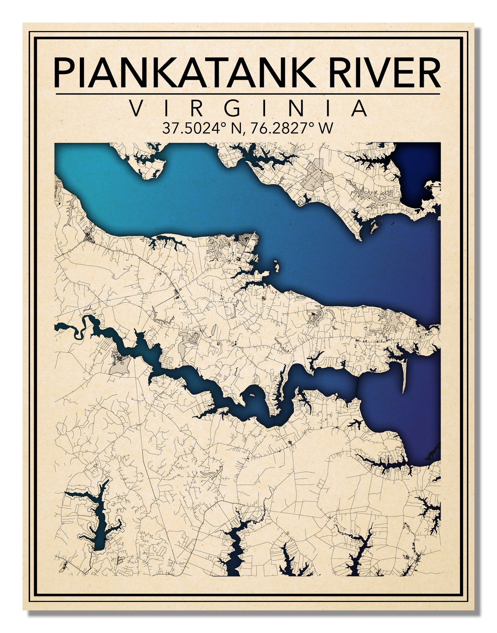 Wall Art Map Print of Piankatank River Virginia - Etsy