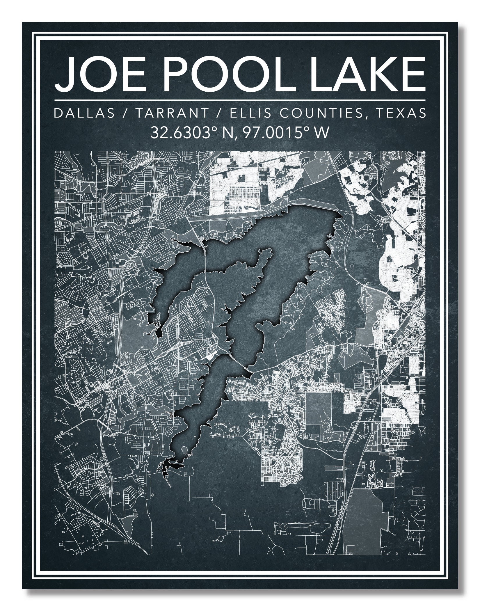 Wall Art Map Print of Joe Pool Lake, Grand Prairie, Dallas County ...