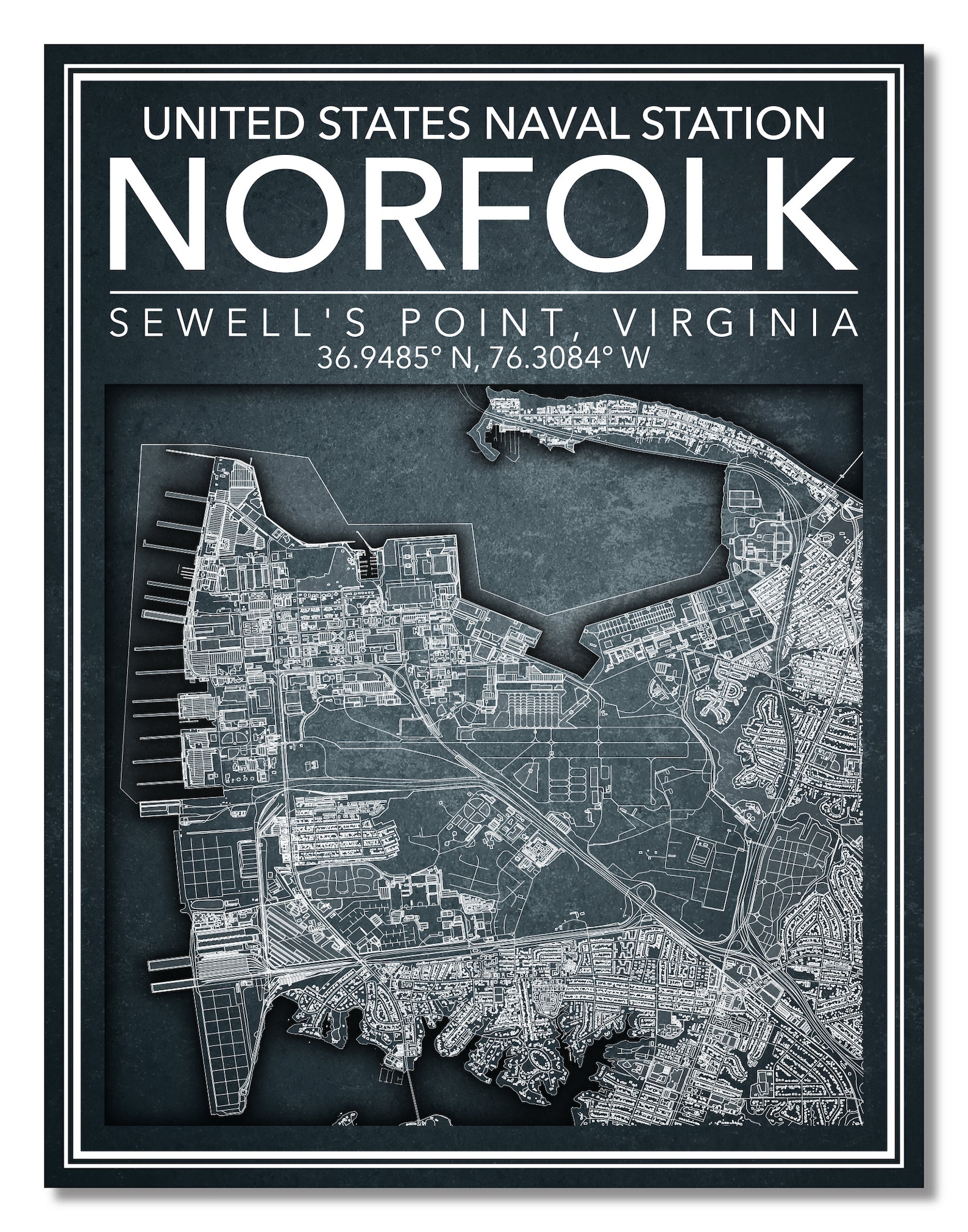 Wall Art Map Print of Naval Station Norfolk Virginia | Etsy