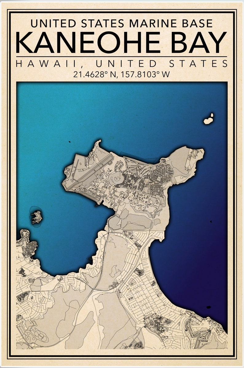 DIGITAL DOWNLOAD 24x36in Print of Marine Corps Air Station Kaneohe Bay ...