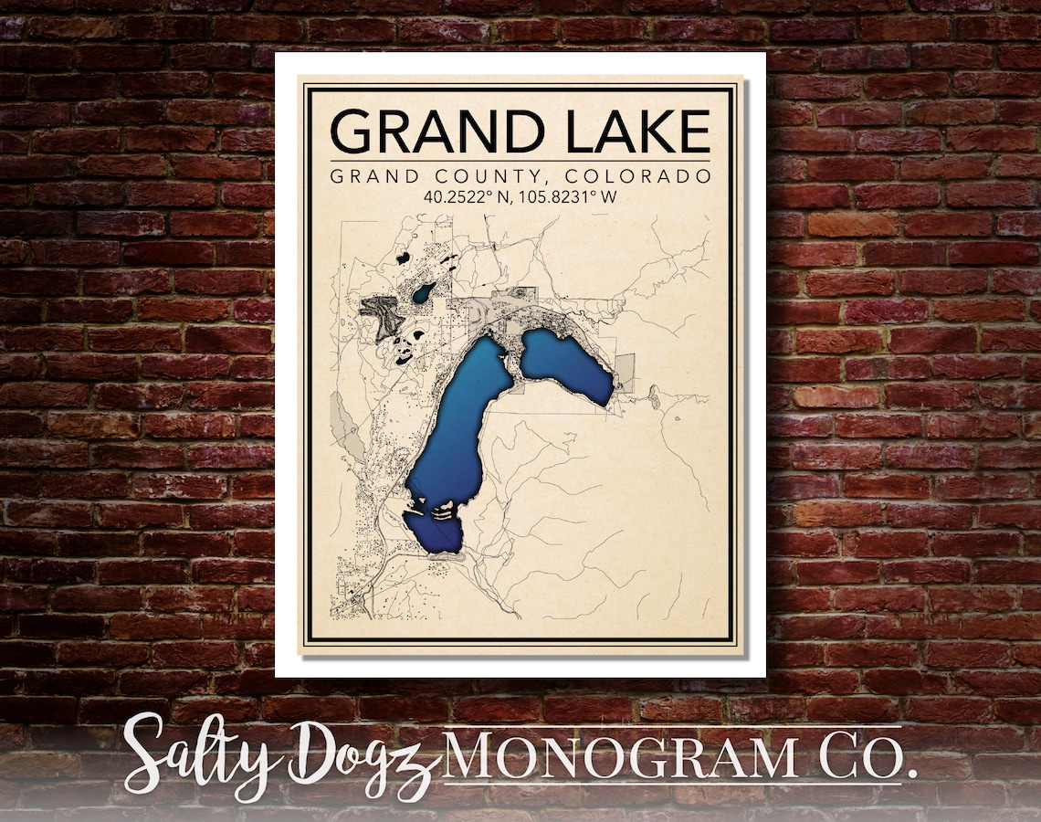 Wall Art Map Print of Grand Lake Grand County Colorado - Etsy