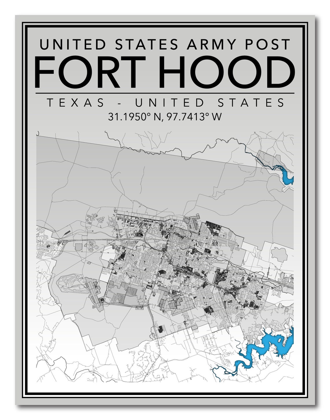 Wall Art Map United States Army Post Fort Hood Texas - Etsy