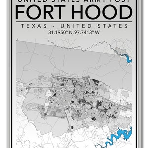 Wall Art Map United States Army Post Fort Hood, Texas!! - Etsy