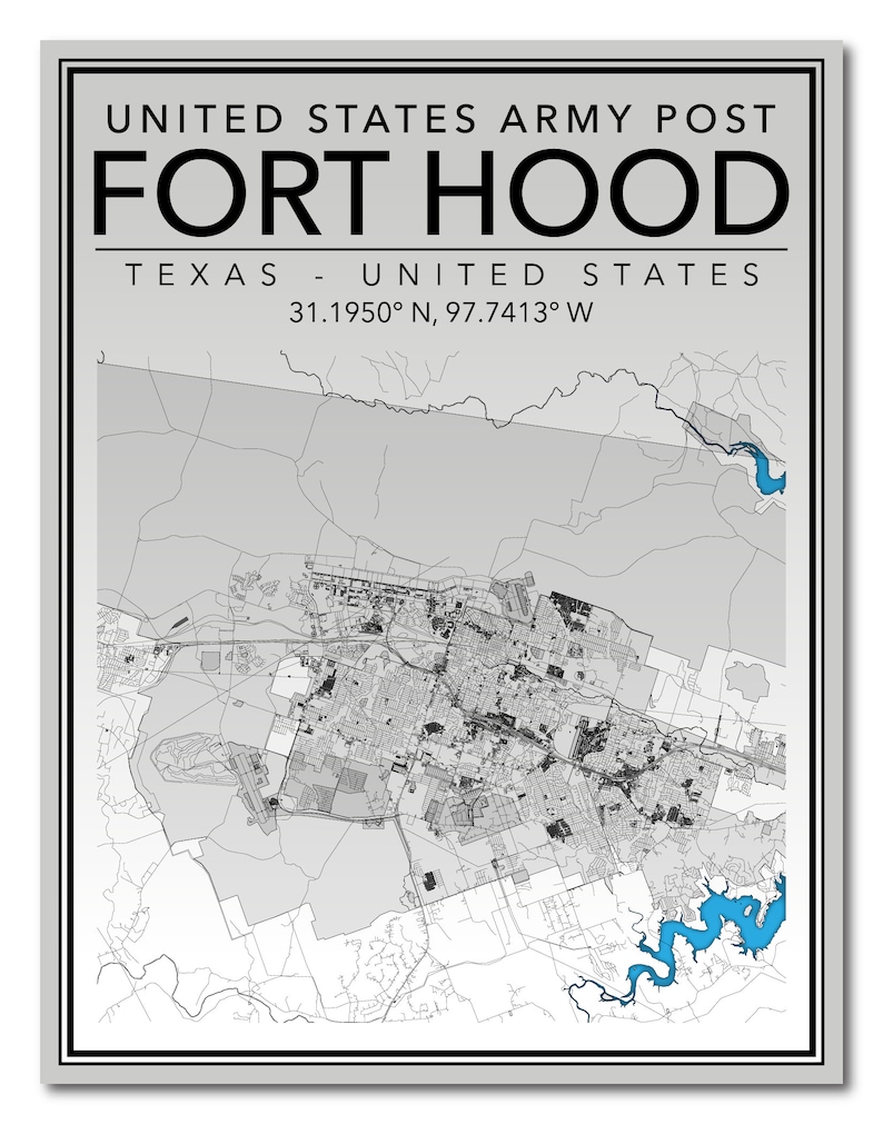 Wall Art Map United States Army Post Fort Hood, Texas!! - Etsy