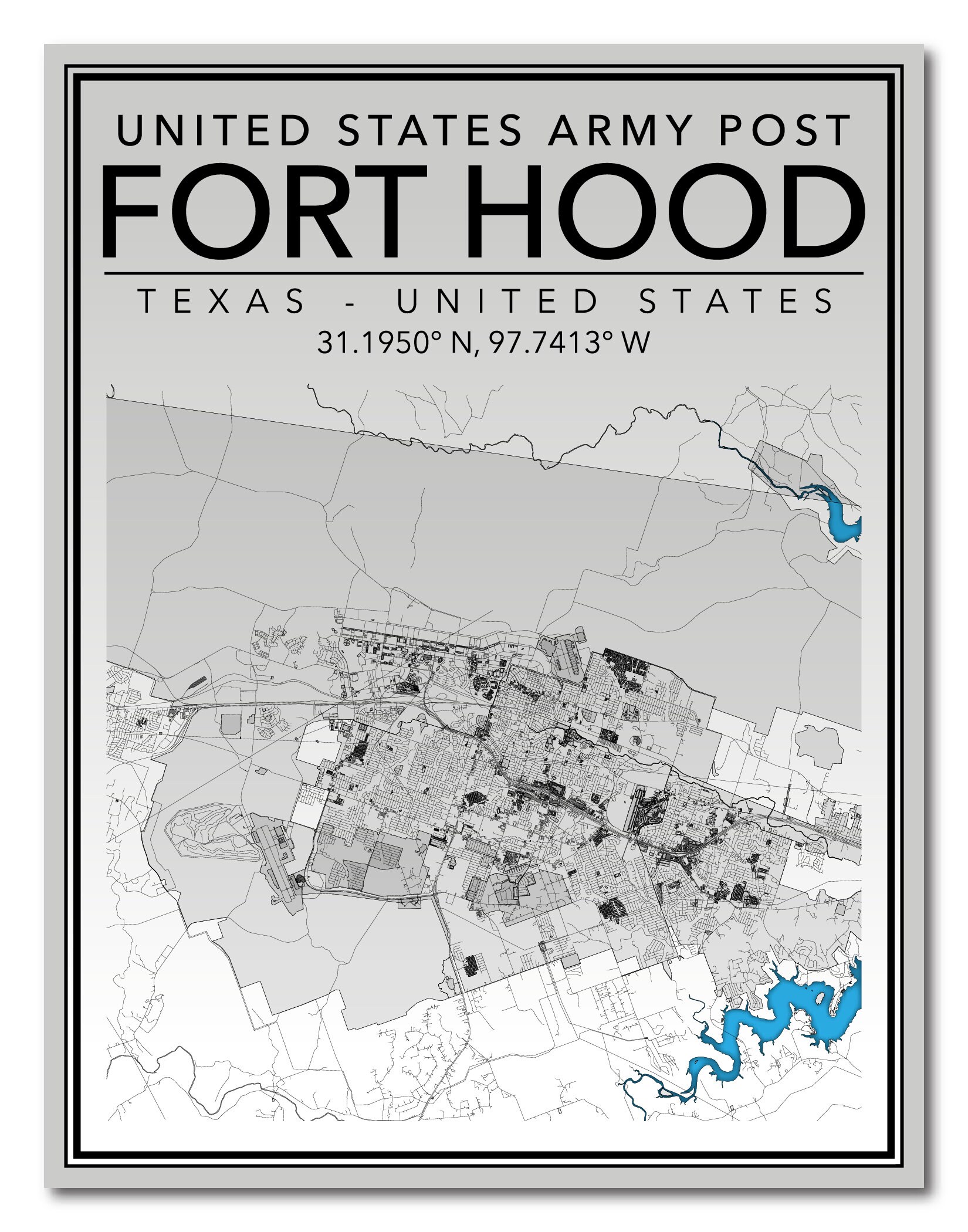 Wall Art Map United States Army Post Fort Hood, Texas!! - Etsy