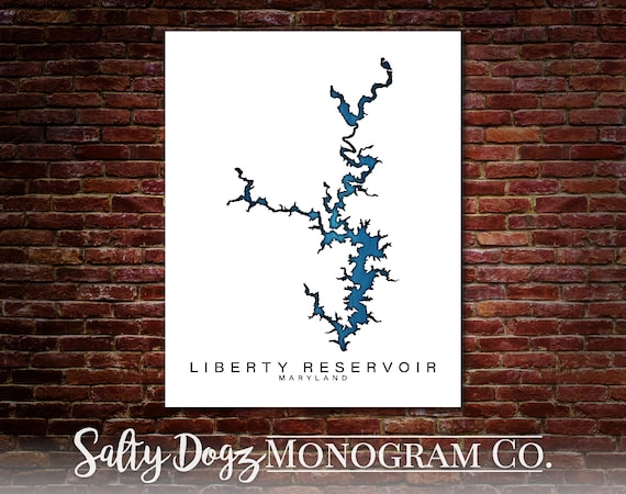 Wall Art Map Print of Liberty Reservoir Maryland | Etsy