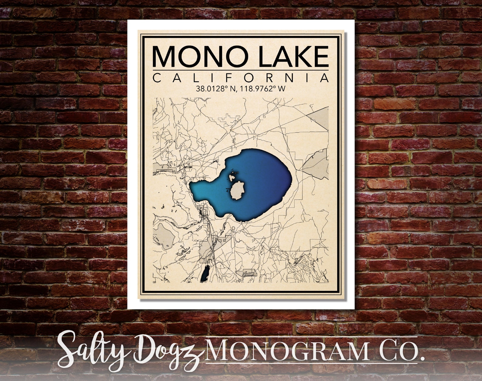 Wall Art Map Print of Mono Lake California - Etsy
