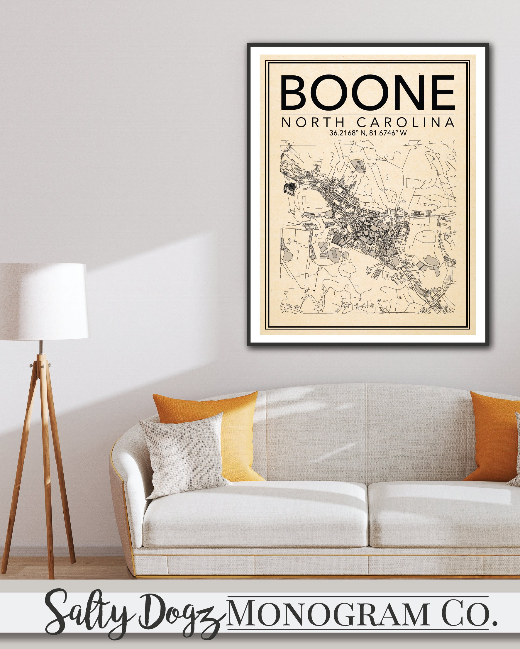 Wall Art Map Print Boone North Carolina | Etsy