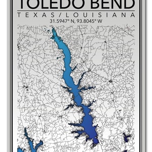 Wall Art Map Print of Toledo Bend Reservoir, Texas/louisiana! - Etsy